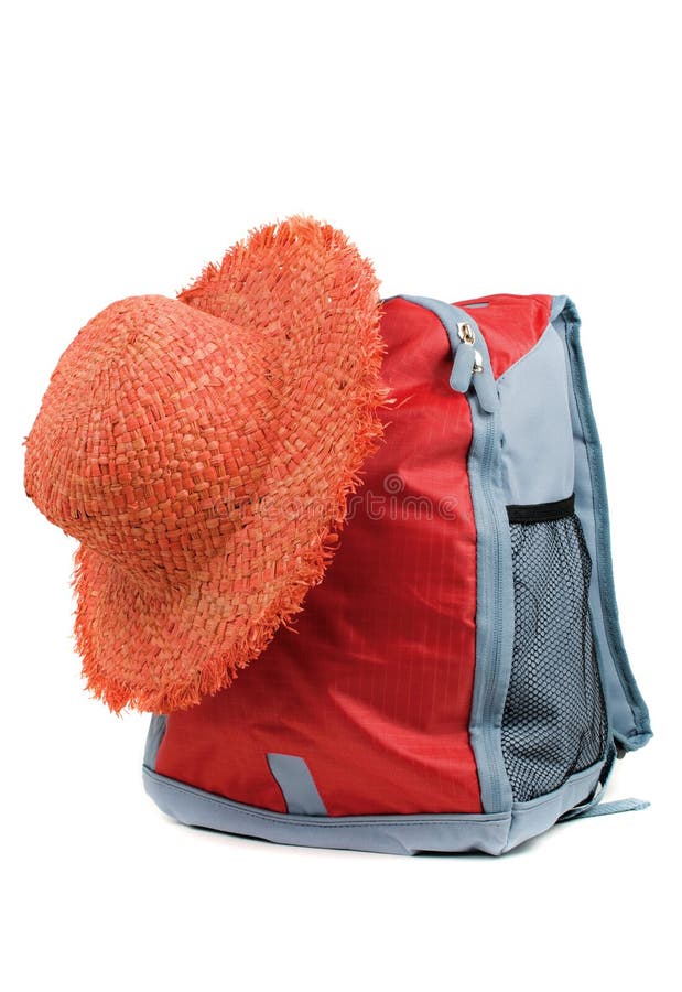 Straw hat and backpack stock photo. Image of backpack - 9602240