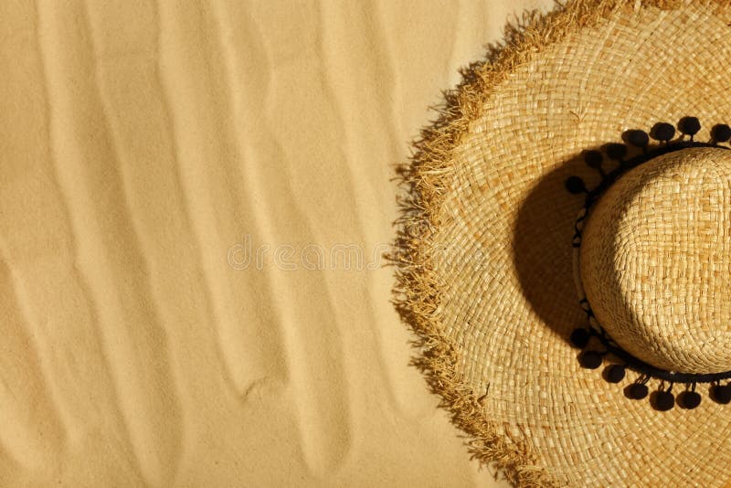Straw Hat on Beach Sand, Top View Stock Image - Image of resort, nature ...