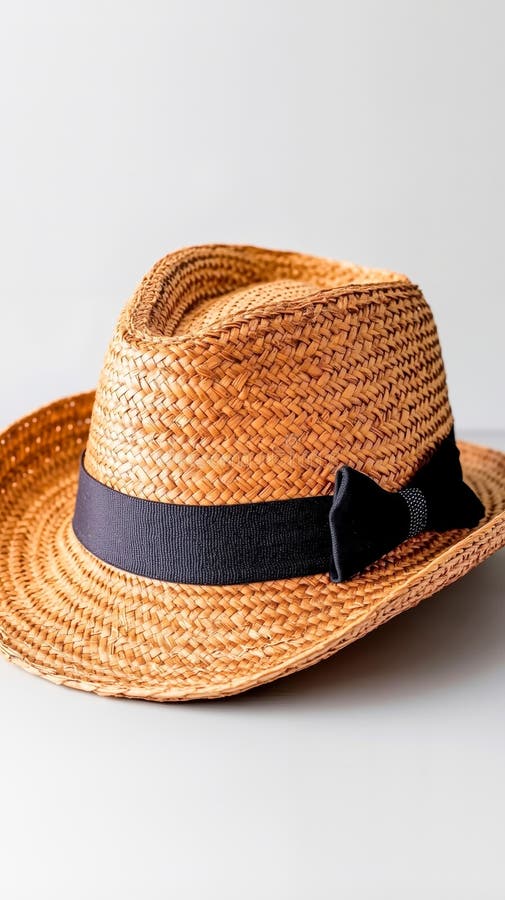 A Straw Hat with a Black Ribbon Around the Brim Stock Image - Image of ...