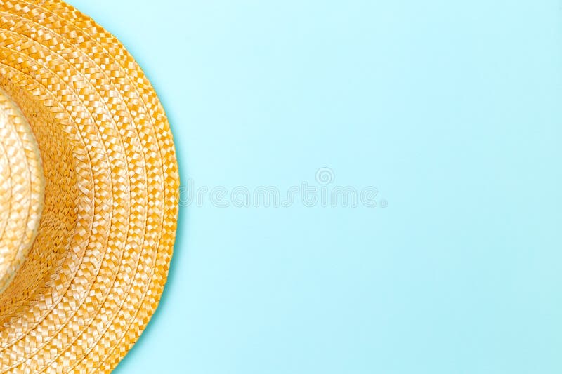 Straw Hat on Blue Background. Copy Space Stock Image - Image of blue ...
