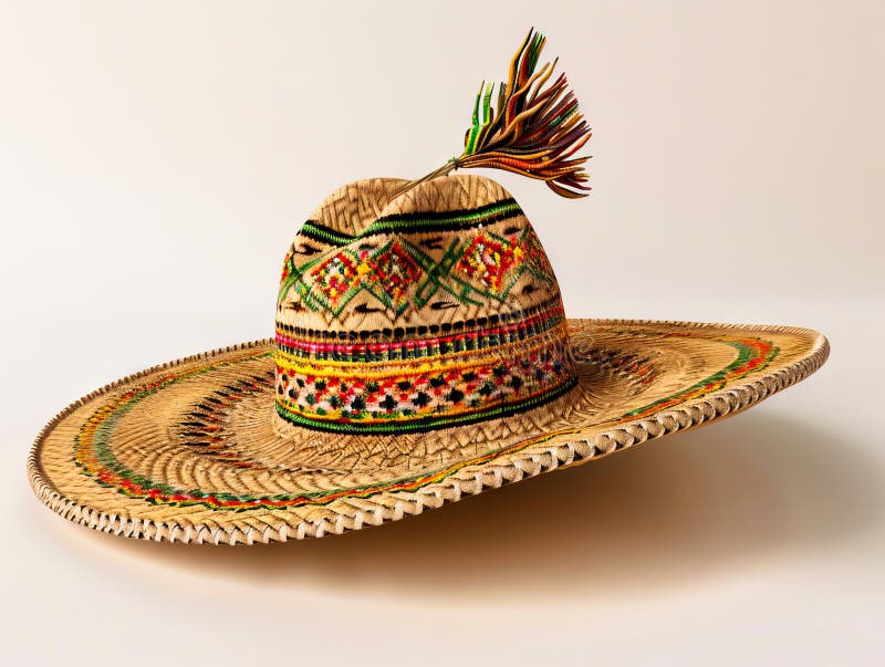 A Straw Hat with Colorful Designs on it Stock Image - Image of ...