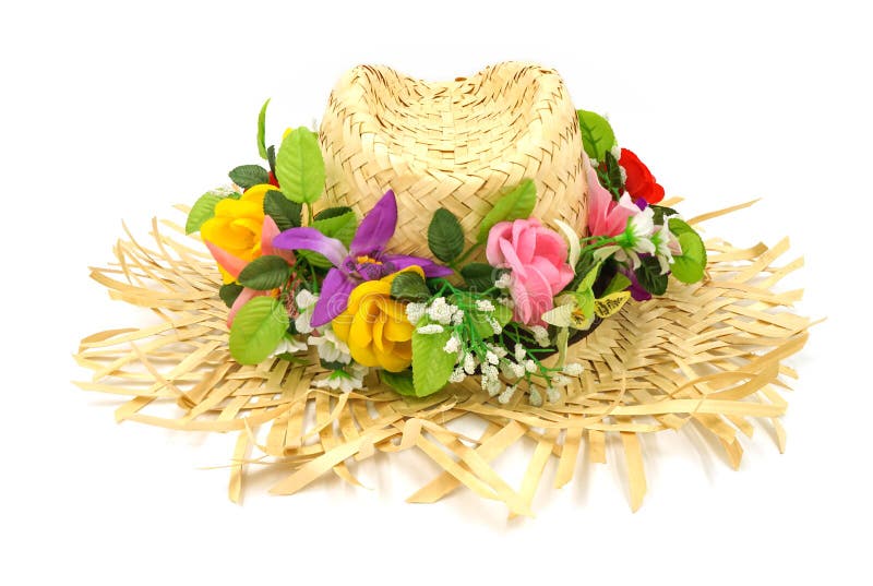 Straw Hat with Flower Isolated on a White Background. Stock Photo ...