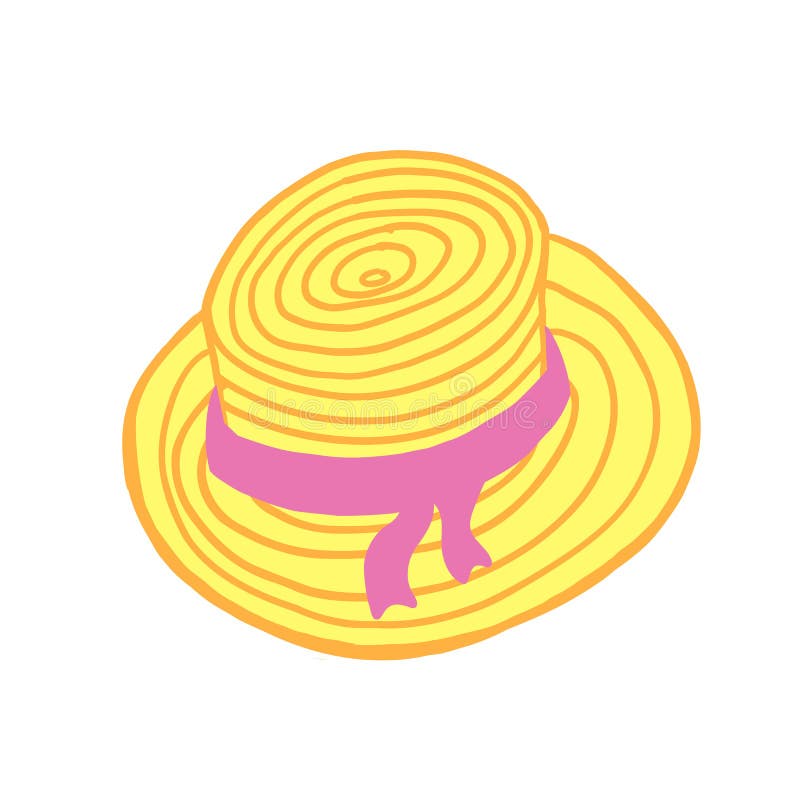 Hand Drawn Straw Hat in Cartoon Style Stock Illustration - Illustration ...