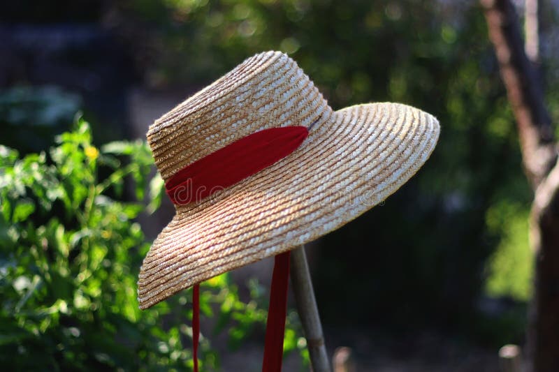 Straw Hat in the Garden stock image. Image of gardening - 282410063