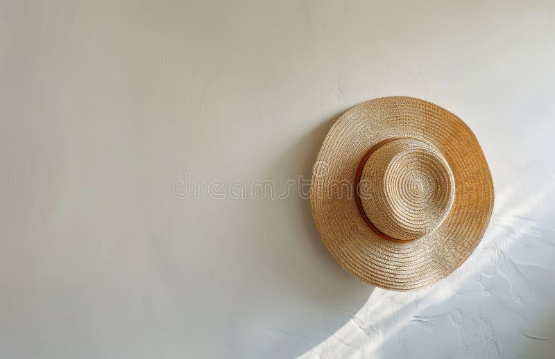 Straw Hat Hanging on a White Wall in Sunlight Stock Photo - Image of ...