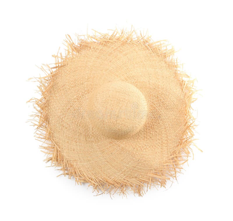Straw Hat Isolated on White, Top View. Stylish Headdress Stock Photo ...