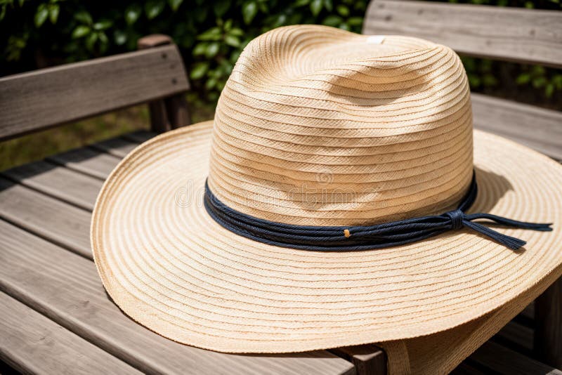 A Straw Hat Left Behind on a Wooden Park Bench Stock Illustration ...