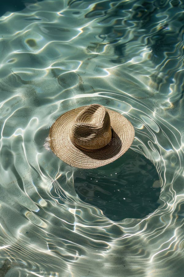 A Straw Hat is in the Middle of the Pool Stock Image - Image of pool ...