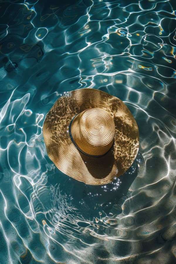 A Straw Hat is in the Middle of the Pool Stock Image - Image of ...
