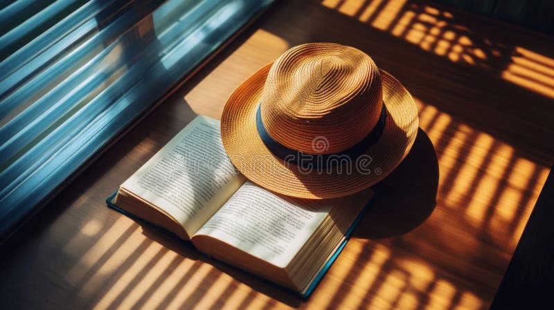 Straw Hat on Open Book in Sunlight Stock Illustration - Illustration of ...