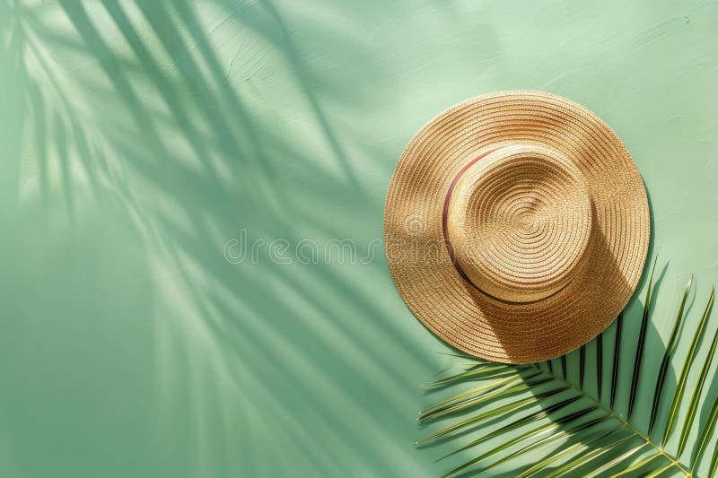 A Straw Hat Resting on a Palm Leaf, Perfect for Summer Designs Stock ...