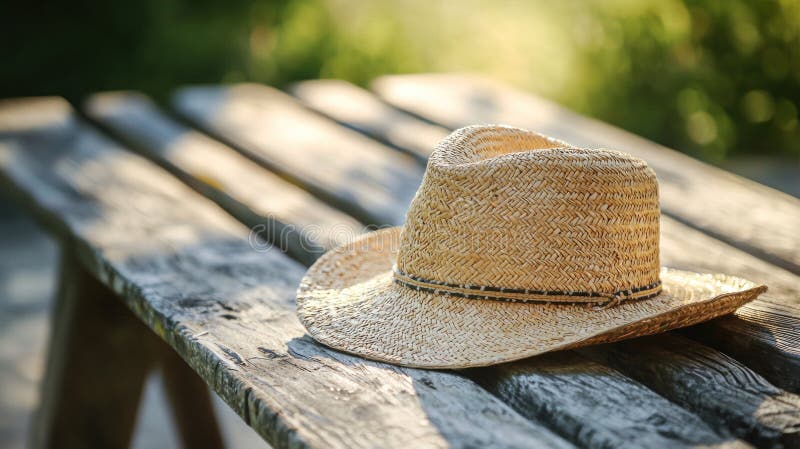 A Straw Hat Resting on a Rustic Wooden Stock Illustration ...