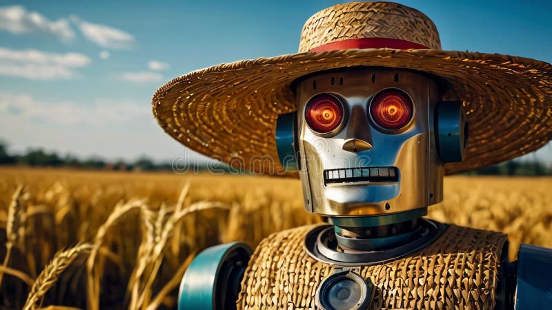 A Straw Hat Robot in a Rural Field Stock Footage - Video of portrait ...