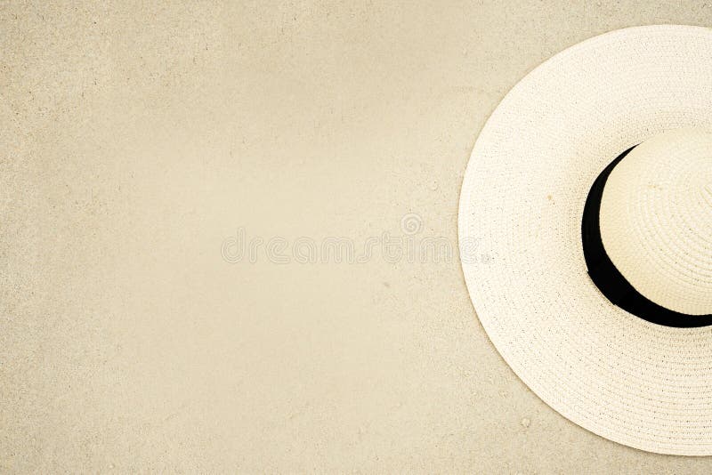 Straw Hat on Sand Beach at the Sea with Copy Space. Stock Image - Image ...