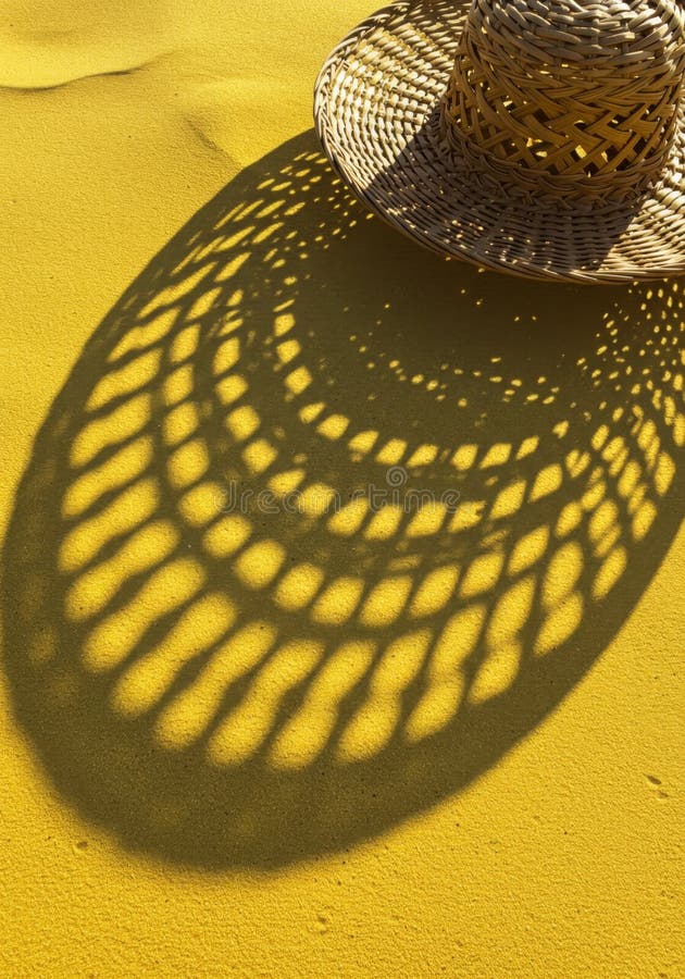 Straw Hat Shadow on Yellow Sand Stock Illustration - Illustration of ...