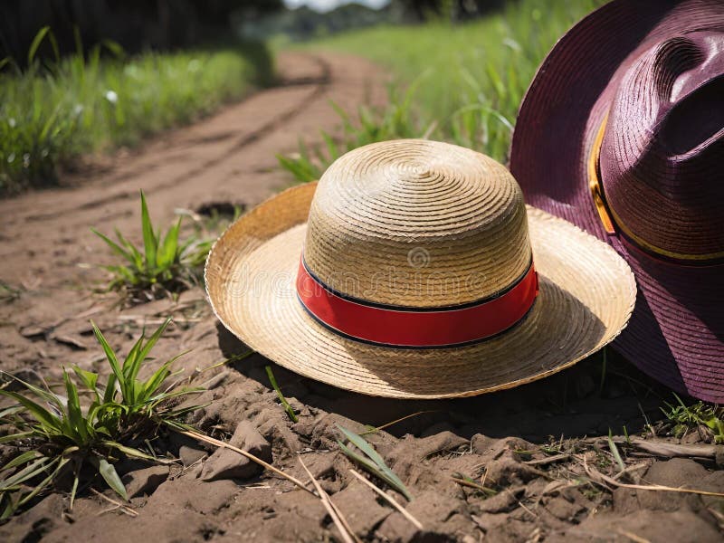 A Straw Hat Sitting in the Middle of a Field Stock Illustration ...
