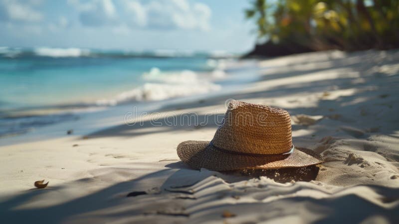 A Straw Hat Sitting on Top of a Sandy Beach, Perfect for Summer or ...