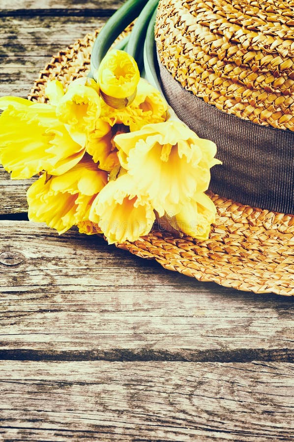 Straw Hat with Spring Flowers Stock Photo - Image of girls, card: 41828392