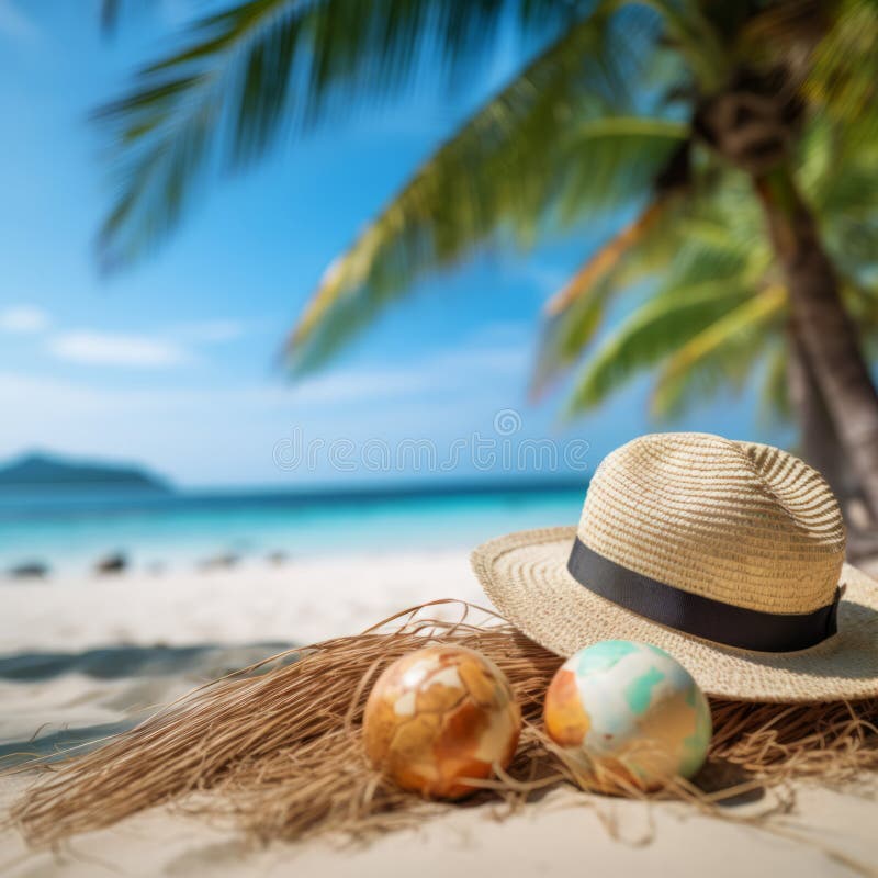 Straw Hat and Sun Glasses on a Tropical Beach Stock Illustration ...