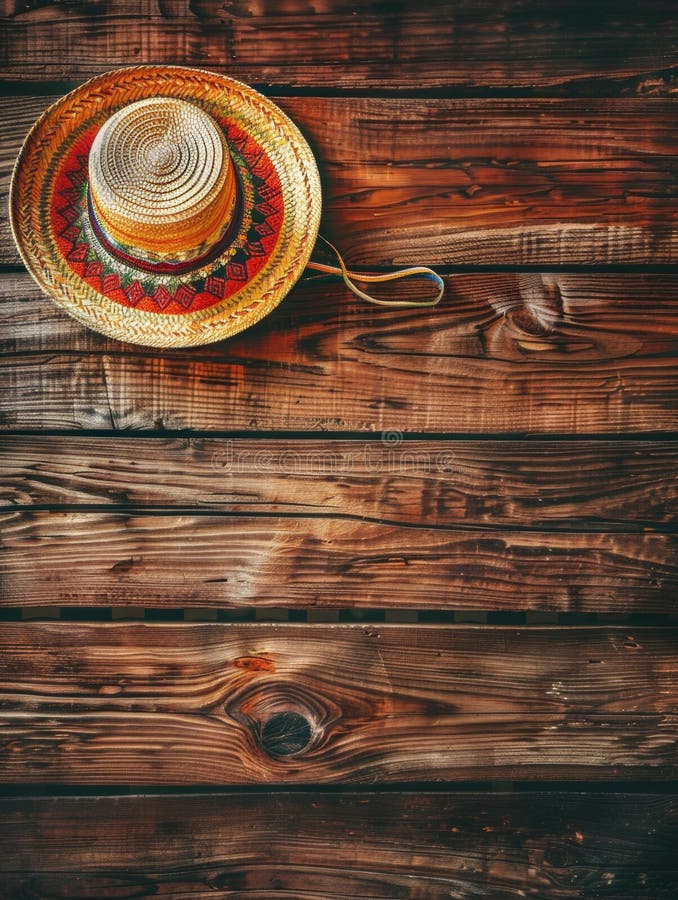 Straw Hat on Wooden Table stock photo. Image of straw - 378118702