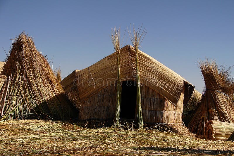 Straw Hut On Floating Island In Peru Stock Photo - Image of floating ...