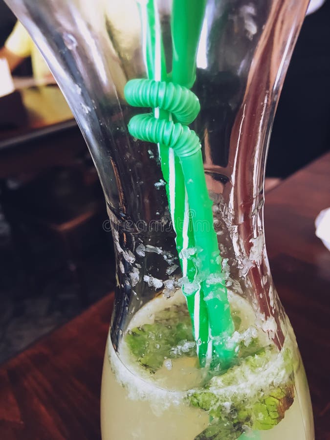 A straw inside a lemonade. stock image. Image of fresh - 202817993