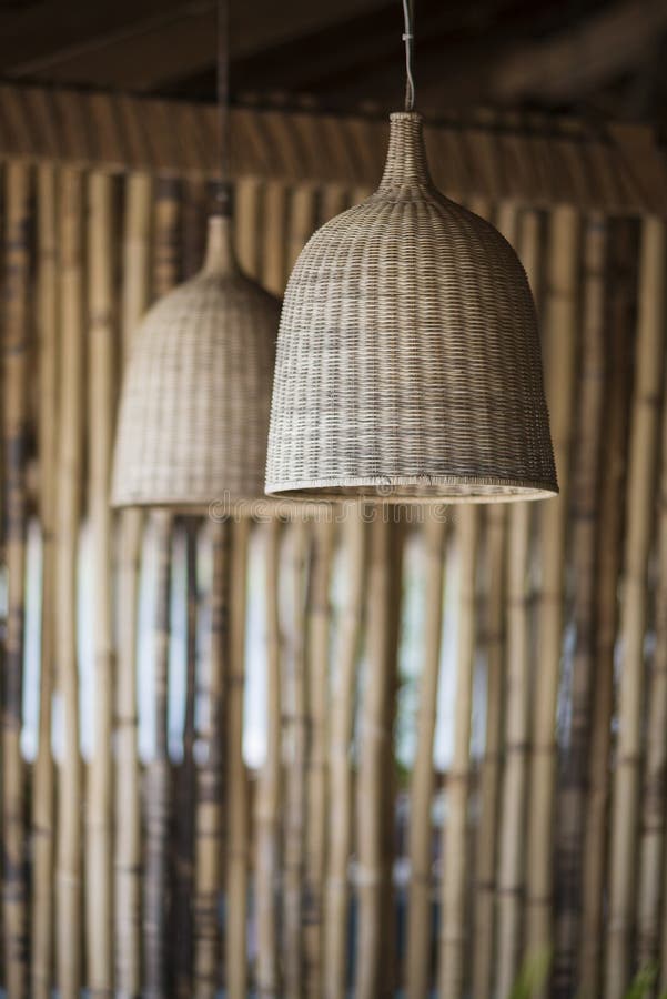 Straw Lampshade and Bamboo Interior Design Stock Photo - Image of ...