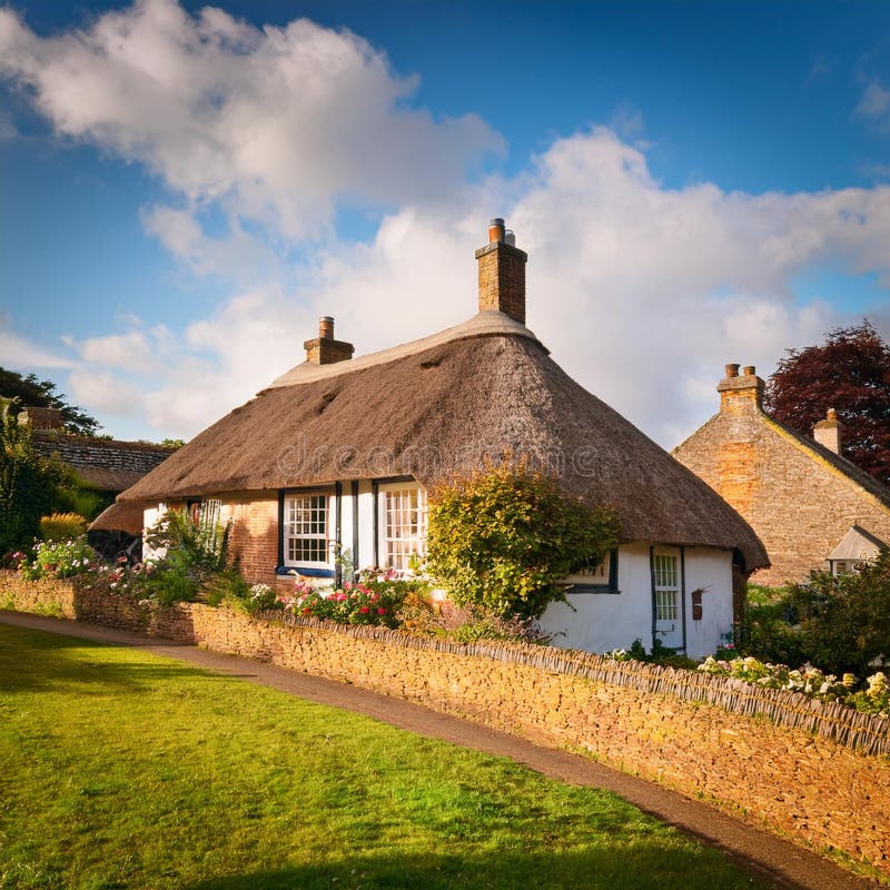 Straw-roof Cottage in the UK, AI Generated Stock Illustration ...