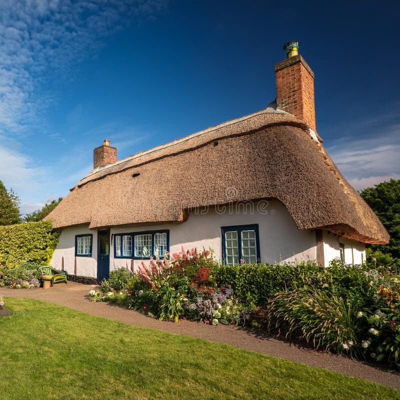 Straw-roof Cottage in the UK, AI Generated Stock Illustration ...