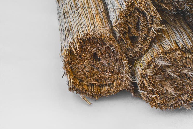Straw Rope Dry Reed Natural Material is Stored in Rolls on a White ...