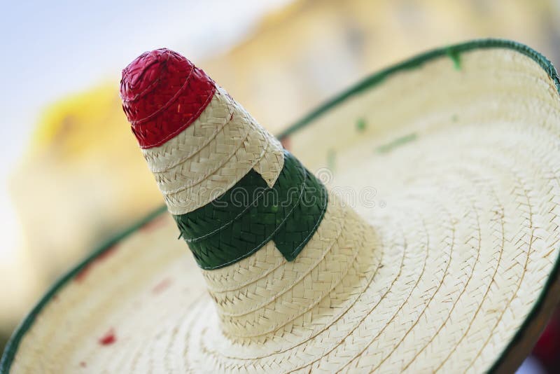 Straw Sombrero Close-up with Red and Green Decorated, Texture Stock ...