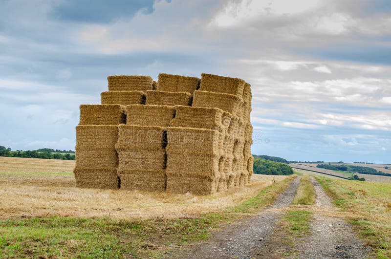 Straw stack and farm track stock image. Image of track - 158056721
