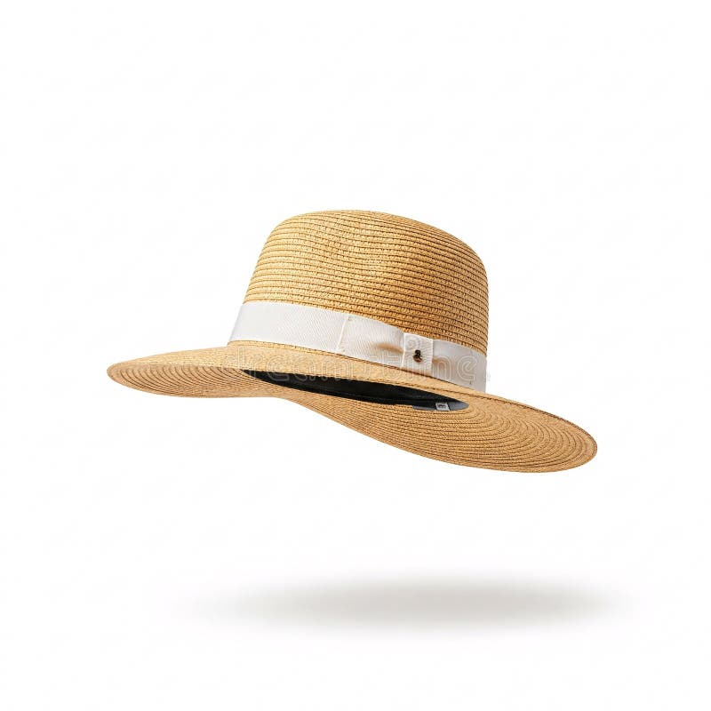 Straw Sun Hat Tilted with a Shadow, Isolated on a White Background ...