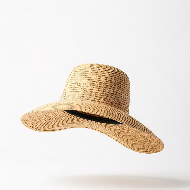 Straw Sun Hat Tilted with a Shadow, Isolated on a White Background ...