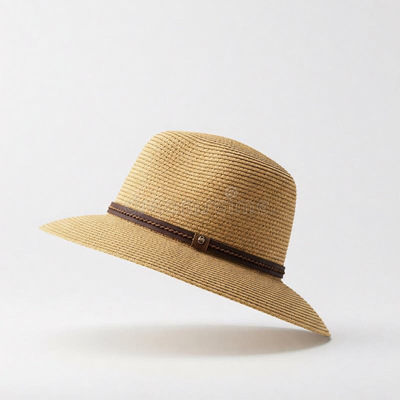 Straw Sun Hat Tilted with a Shadow, Isolated on a White Background ...