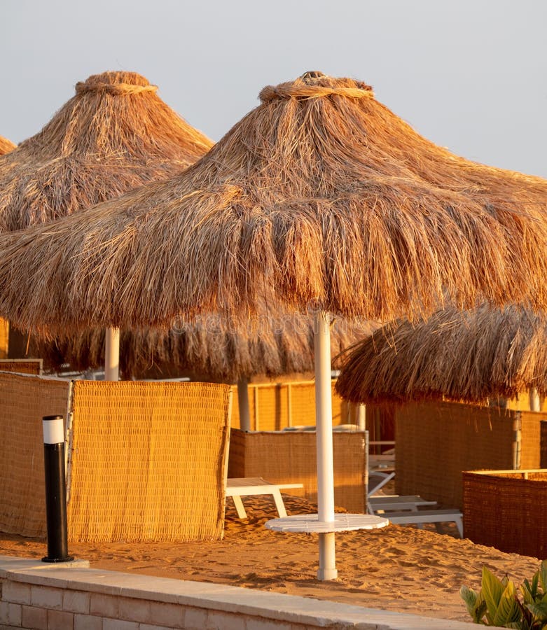 Straw Sun Lounger on the Beach Stock Image - Image of blue, nature ...