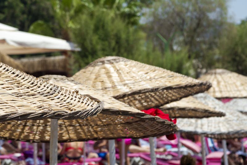 Straw umbrella closeup stock photo. Image of looking - 121584052
