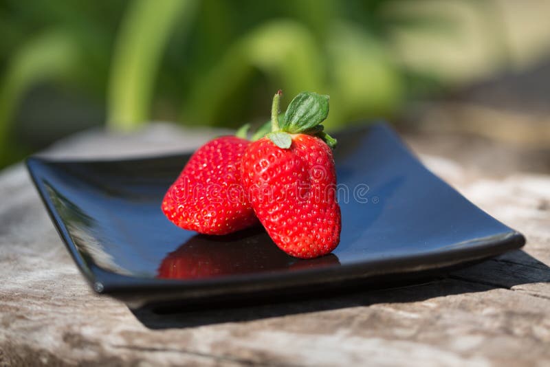 Strawberries on a Black Plate Outdoors Stock Image - Image of kitchen ...