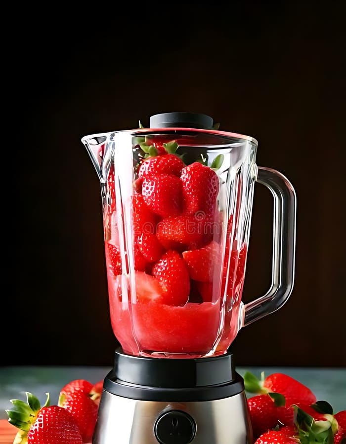 Strawberries are Blended into a Refreshing Juice Using a Blender Stock ...