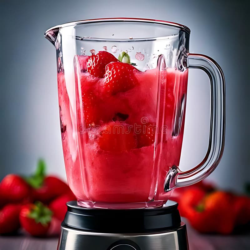Strawberries are Blended into a Refreshing Juice Using a Blender Stock ...