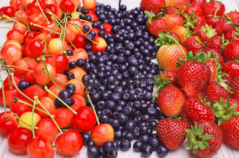 Strawberries, Blueberries and Cherries Stock Image - Image of juicy ...