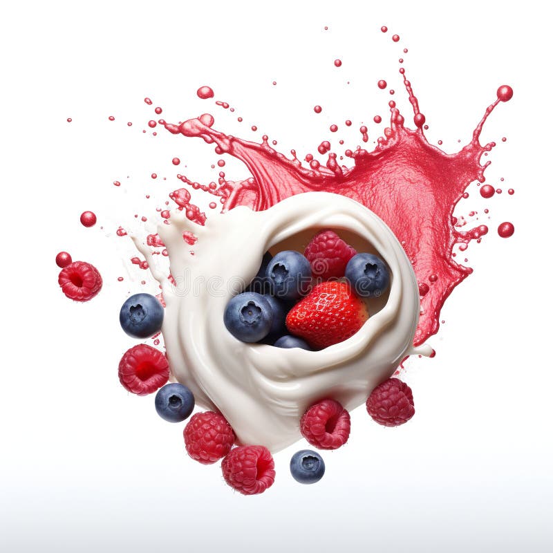 Strawberries and Blueberries are Falling into a Splash of Milk ...