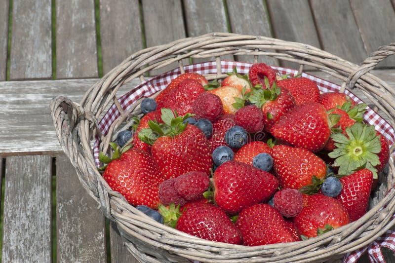 Strawberries, Blueberries, Raspberries Mix Stock Photo - Image of green ...