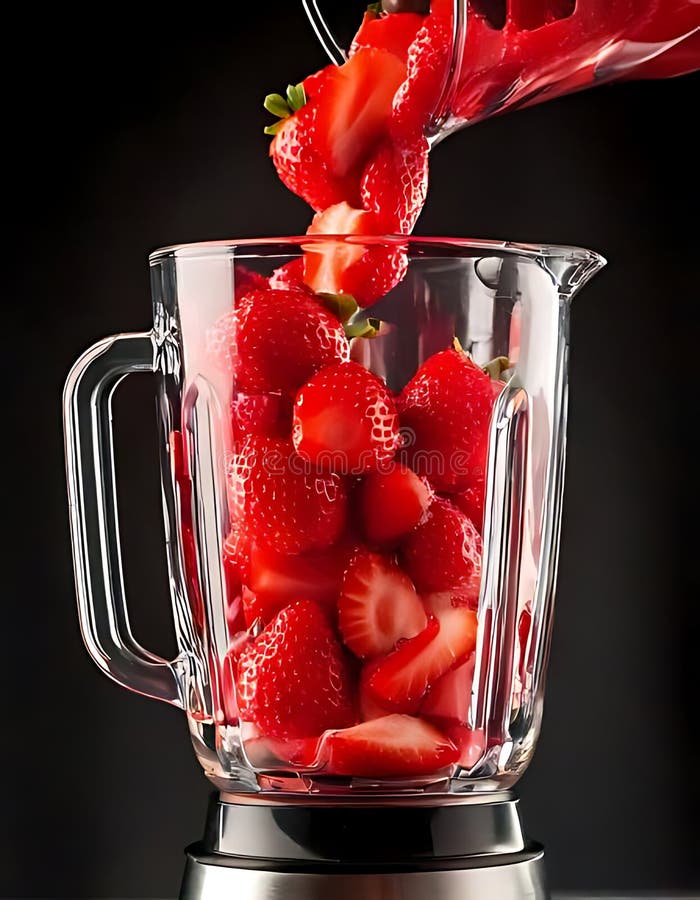 Strawberries, Both Whole and Sliced, are Being Poured into a Glass ...