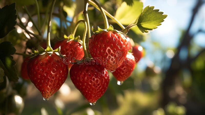 Strawberries on a Branch of a Strawberry Tree in the Garden Stock ...