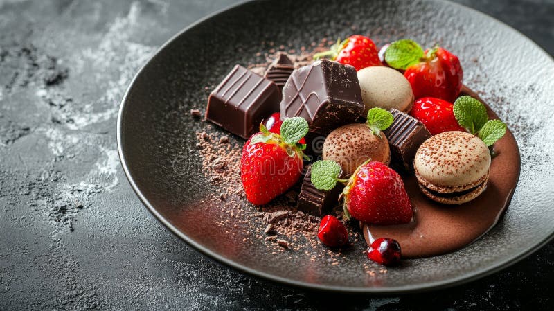 Strawberries with Chocolate Coating and a Variety of Desserts Stock ...