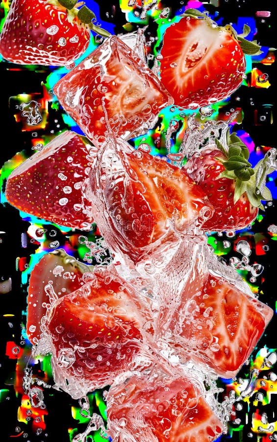 Strawberries Chunks with Water, Isolated, White Background,PNG Format ...