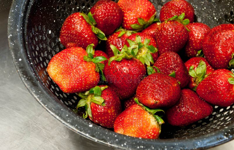 Strawberries in a colander stock image. Image of colander - 24332789
