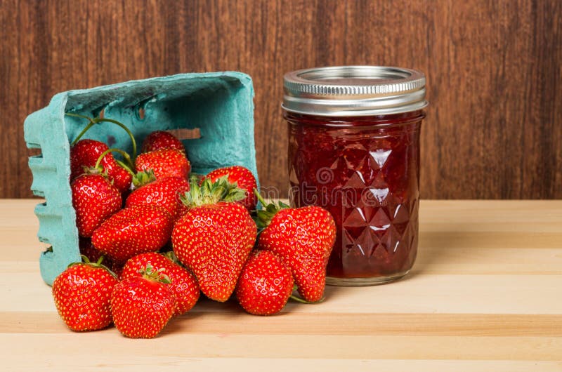Strawberries in Container with Jam or Jelly Stock Image - Image of ...