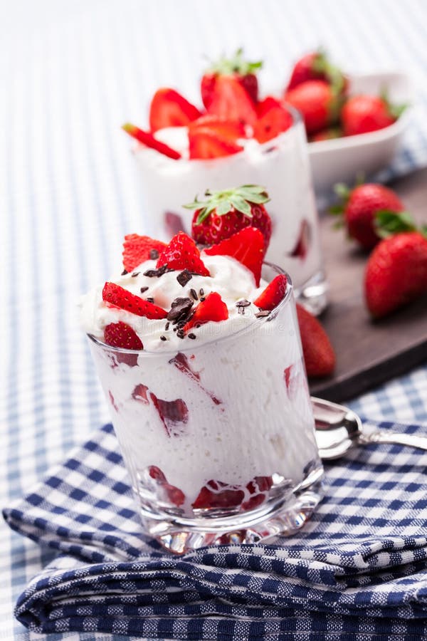 Strawberries with Cream Dessert Stock Photo - Image of square, tasty ...